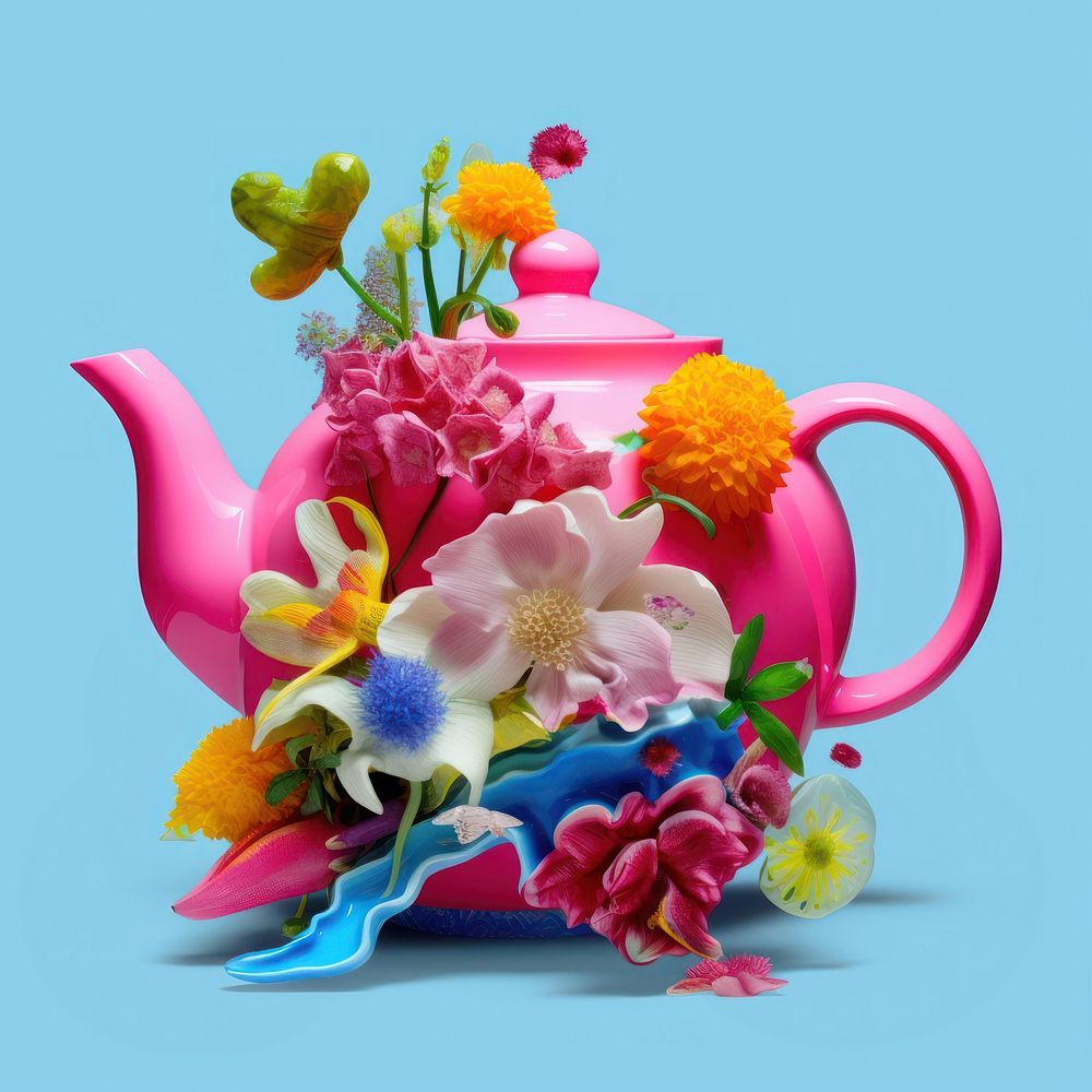 Teapot collage photo flowers plant | Free Photo Illustration - rawpixel