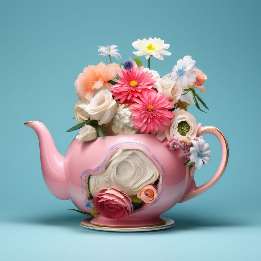 Teapot collage photo flowers half | Premium Photo Illustration - rawpixel