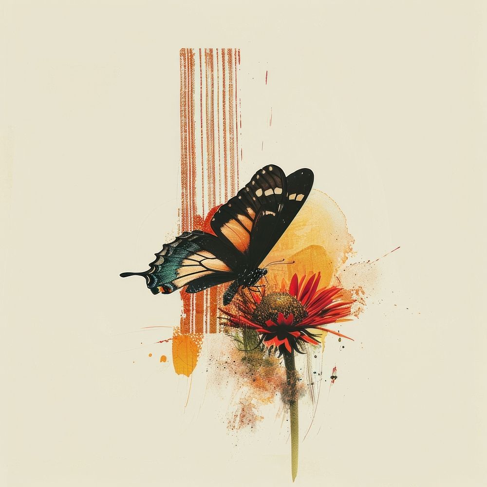 Butterfly flower art painting. | Premium Photo Illustration - rawpixel