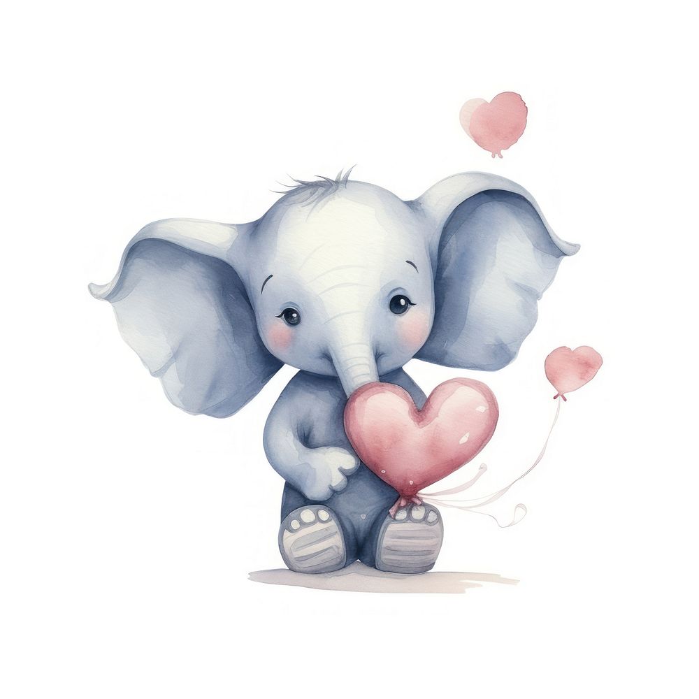 Elephant hugging heart animal cartoon | Free Photo Illustration - rawpixel