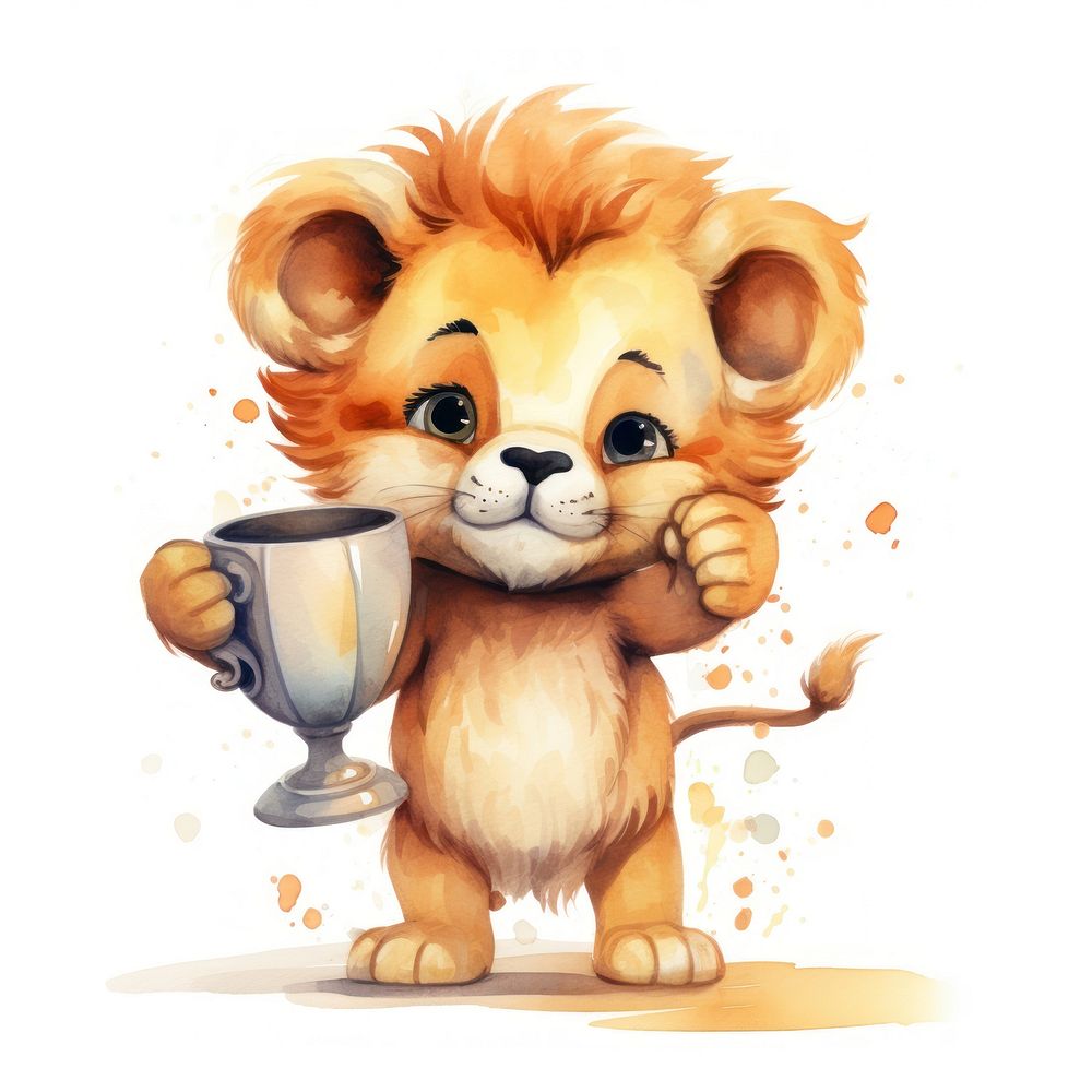 Lion hugging trophy cartoon mammal | Free Photo Illustration - rawpixel