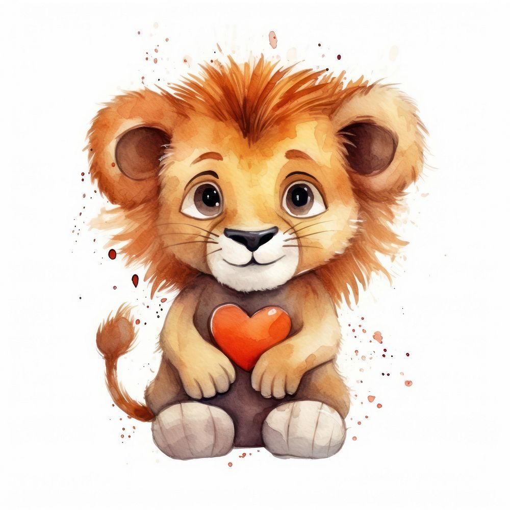 Lion hugging heart animal cartoon | Free Photo Illustration - rawpixel