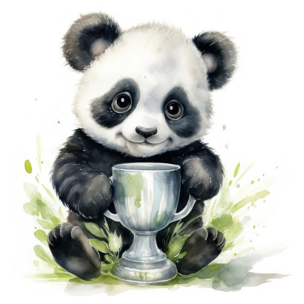 Panda hugging trophy cartoon mammal | Free Photo Illustration - rawpixel