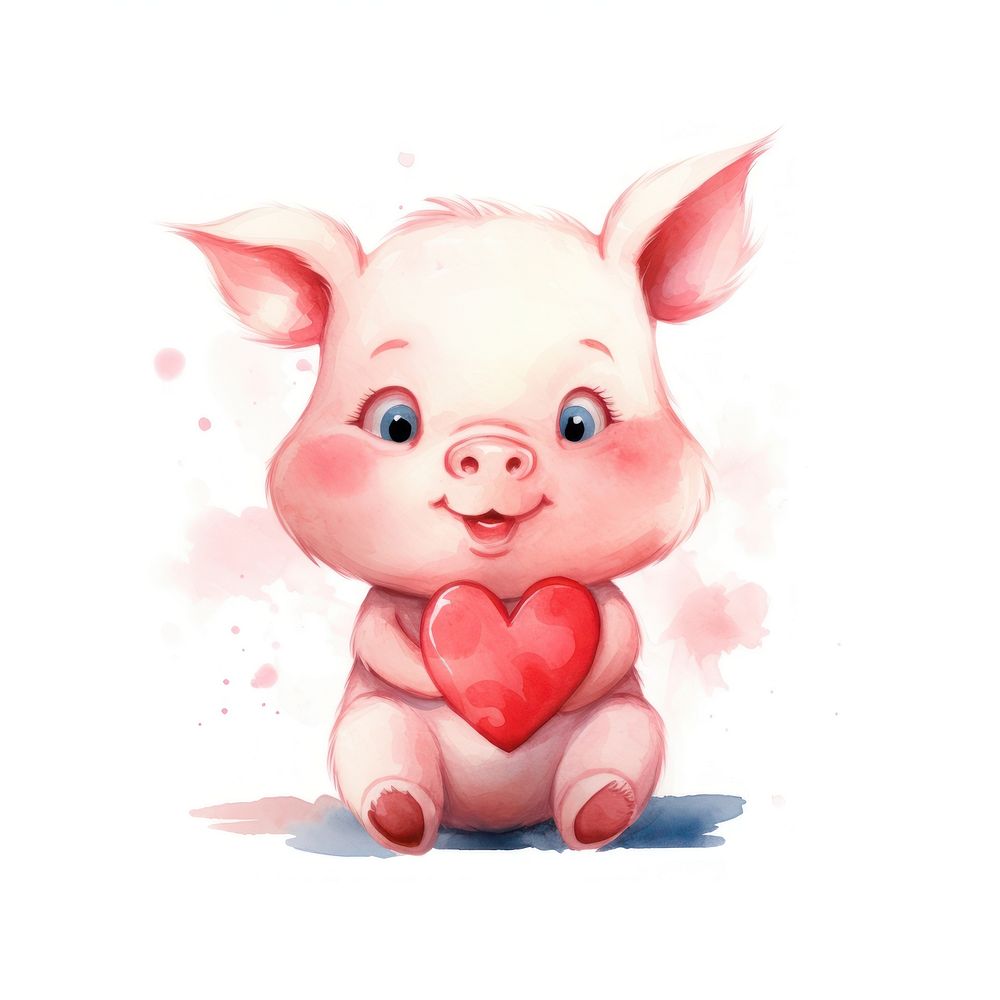 Pig hugging heart animal cartoon | Free Photo Illustration - rawpixel