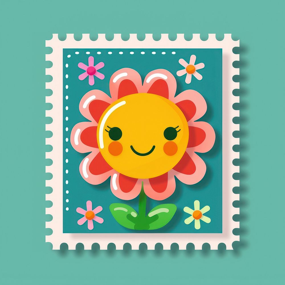Cute postage stamp cartoon flower | Free Photo Illustration - rawpixel