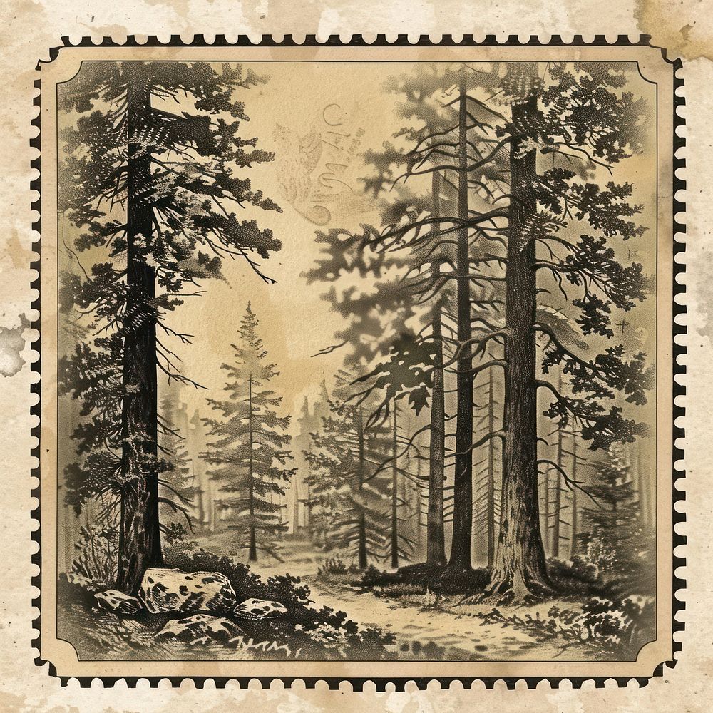 Vintage postage stamp forest plant | Free Photo Illustration - rawpixel