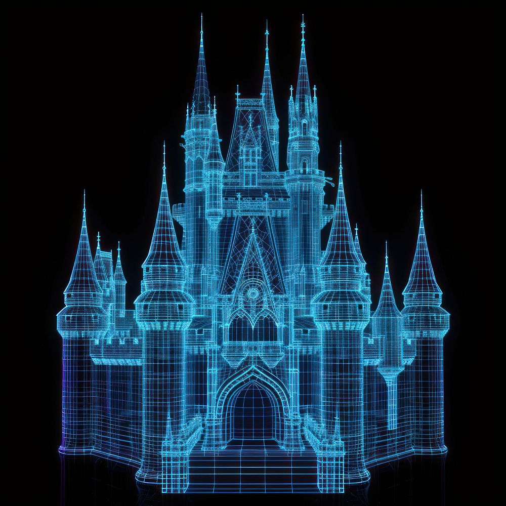 Glowing wireframe castle futuristic pattern | Premium Photo ...