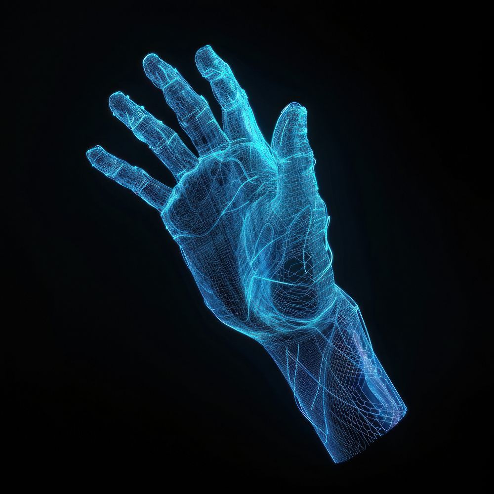 Glowing wireframe hand futuristic blue | Premium Photo Illustration ...