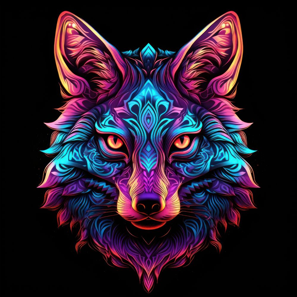 Neon fox pattern purple art. | Free Photo Illustration - rawpixel