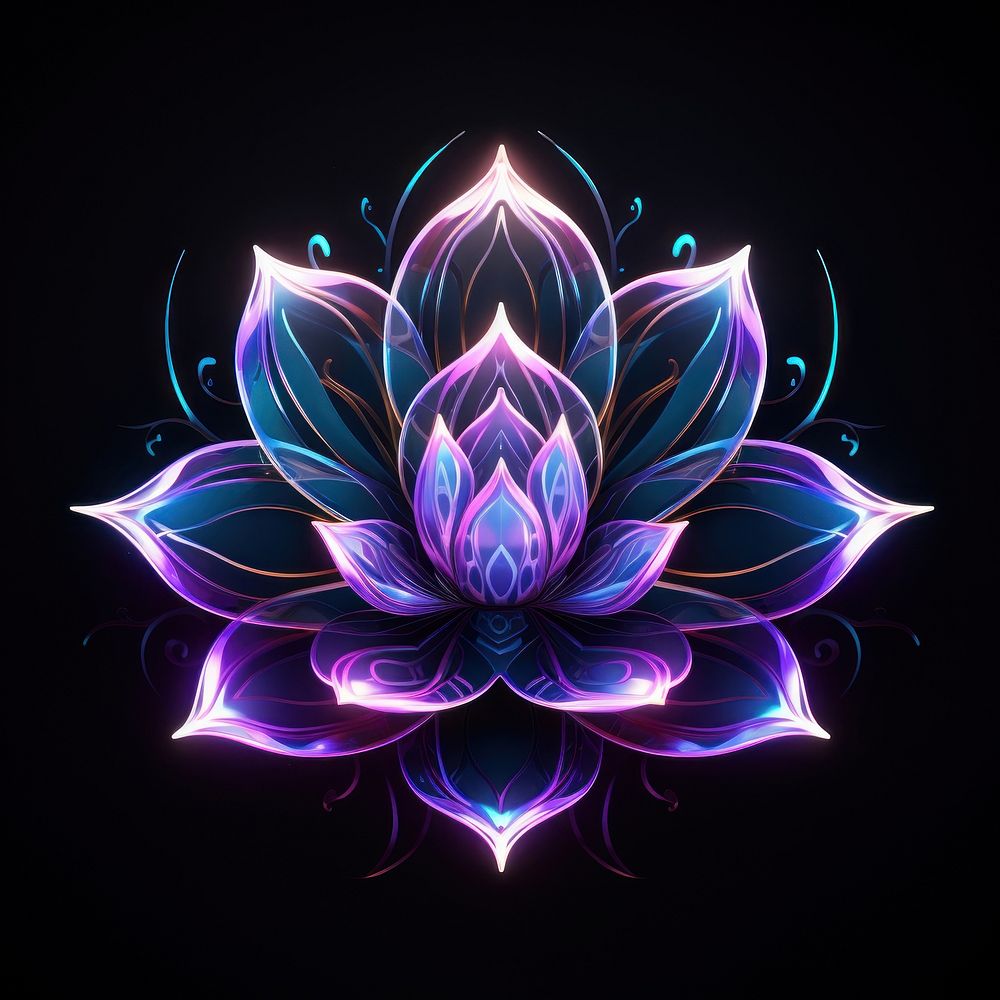 Neon lotus pattern purple flower. | Free Photo Illustration - rawpixel