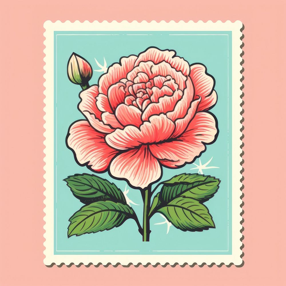 Peony Risograph style flower plant | Premium Photo Illustration - rawpixel