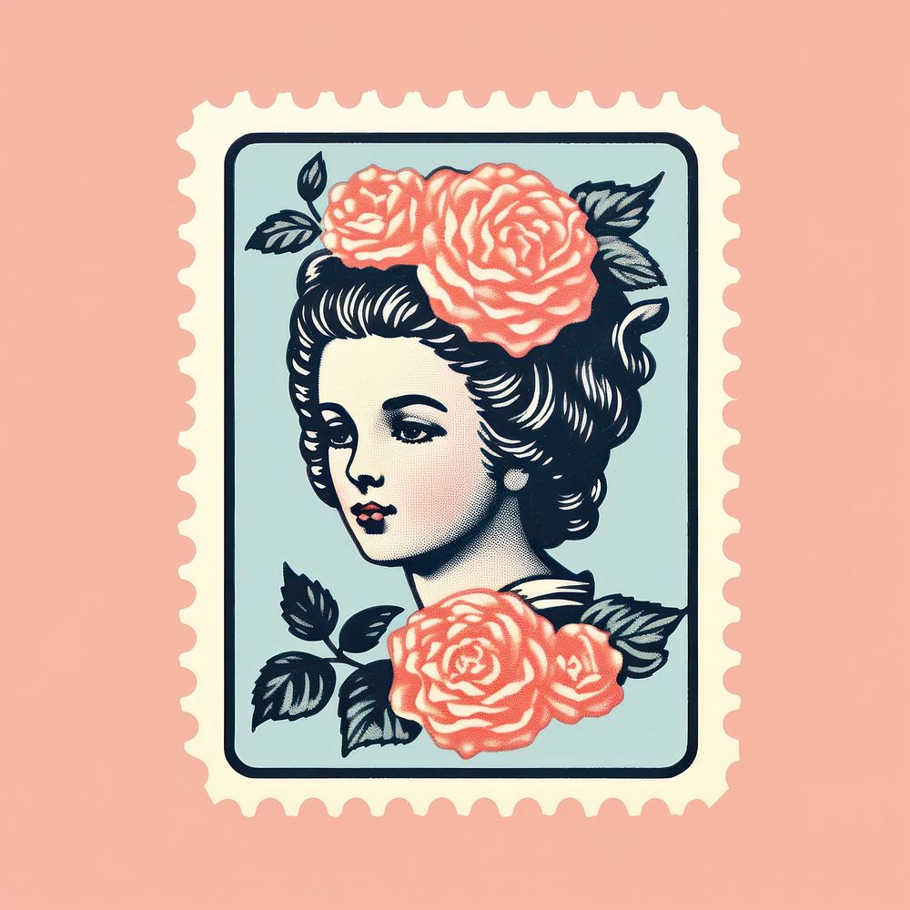 Portrait flower Risograph style rose | Free Photo Illustration - rawpixel