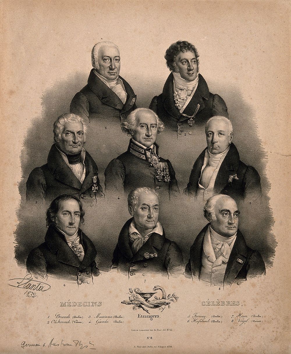 Eight famous European doctors. Lithograph | Free Photo Illustration ...