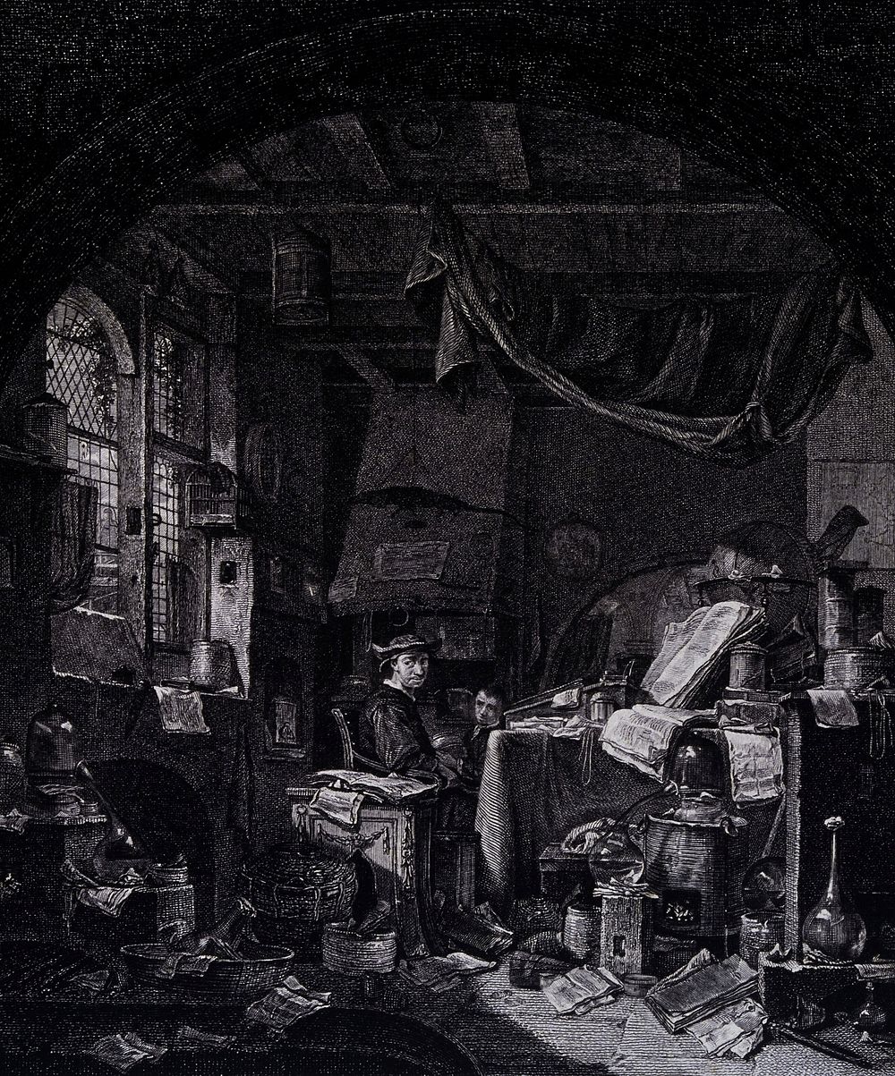alchemist his untidy laboratory. Etching | Free Photo Illustration ...