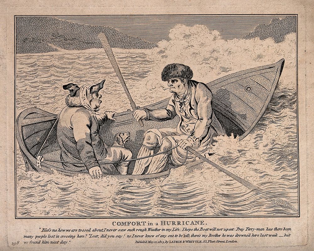 Two men ferry stormy crossing: | Free Photo Illustration - rawpixel