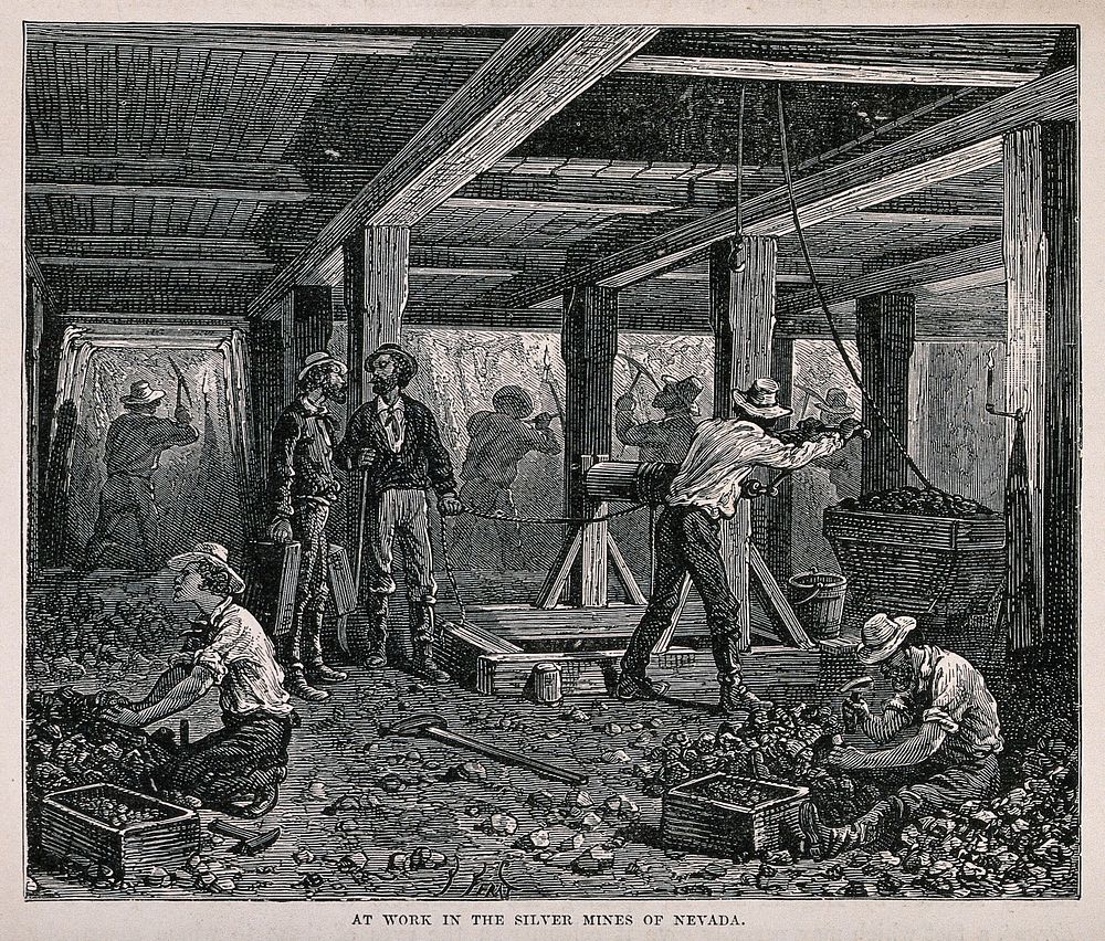 silver mine: miners digging. Wood | Free Photo Illustration - rawpixel