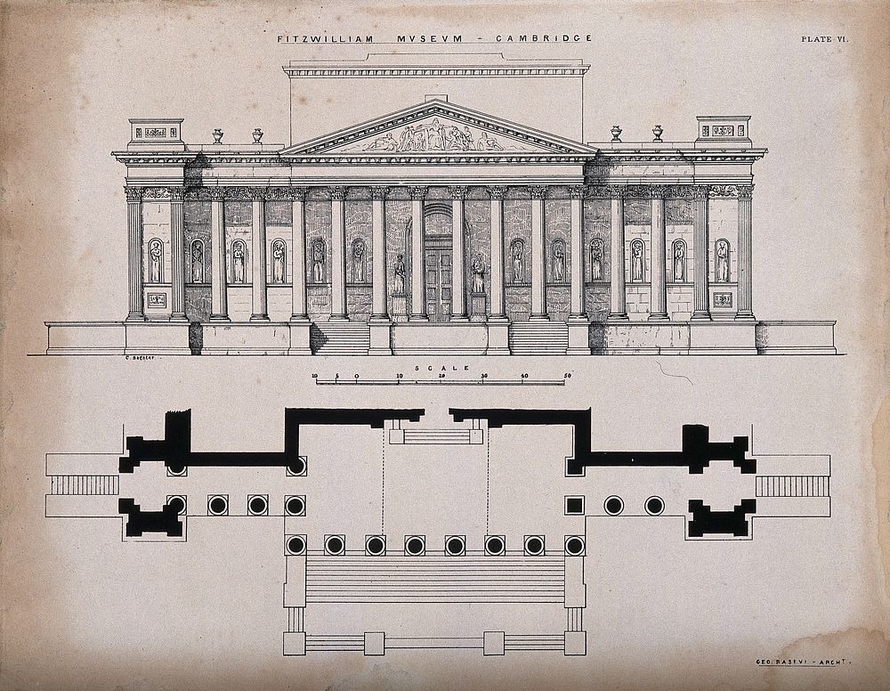 Fitzwilliam Museum, Cambridge: elevation and | Free Photo Illustration ...