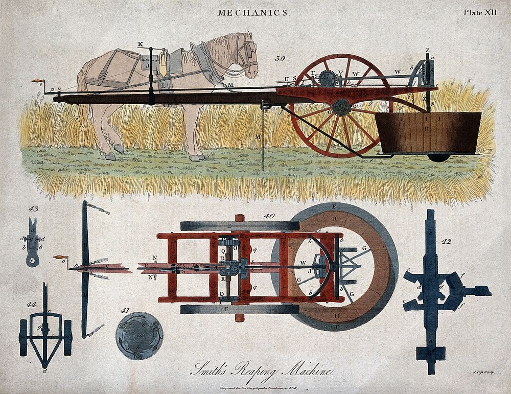 Farming: reaping machine, driven horse. | Free Photo Illustration ...