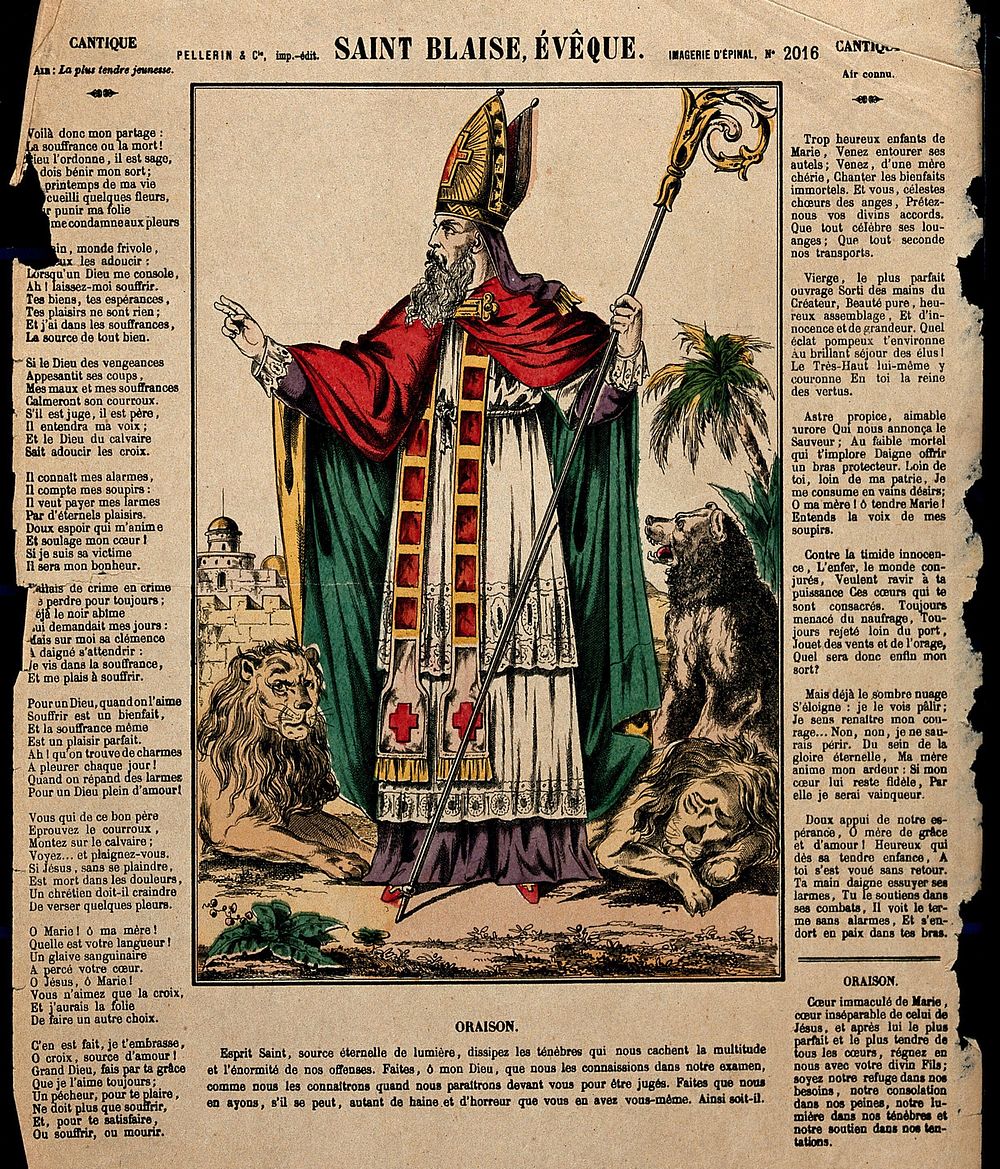 Saint Blaise. Coloured lithograph | Free Photo Illustration - rawpixel