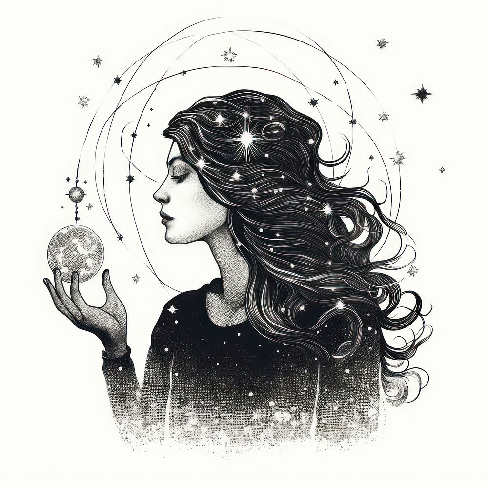 Witch celestial drawing portrait sketch. | Premium Photo Illustration ...