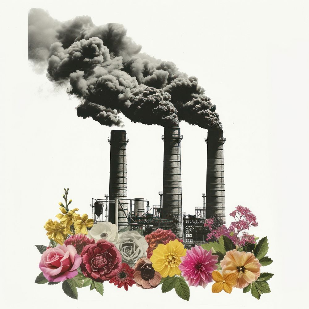 Paper collage factory flower architecture | Premium Photo Illustration ...