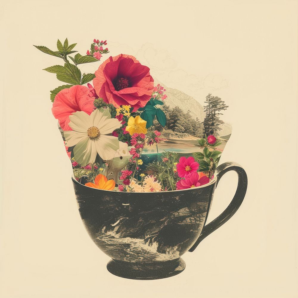 Paper collage cup tea flower | Premium Photo Illustration - rawpixel