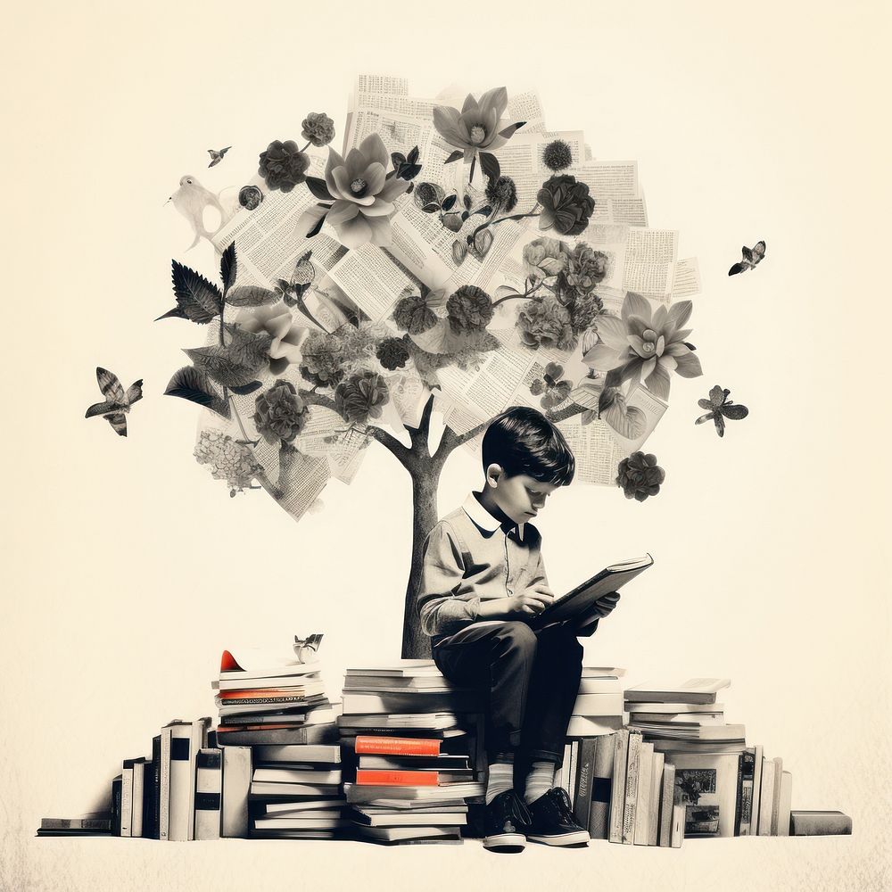 Collage kid reading book art | Premium Photo Illustration - rawpixel