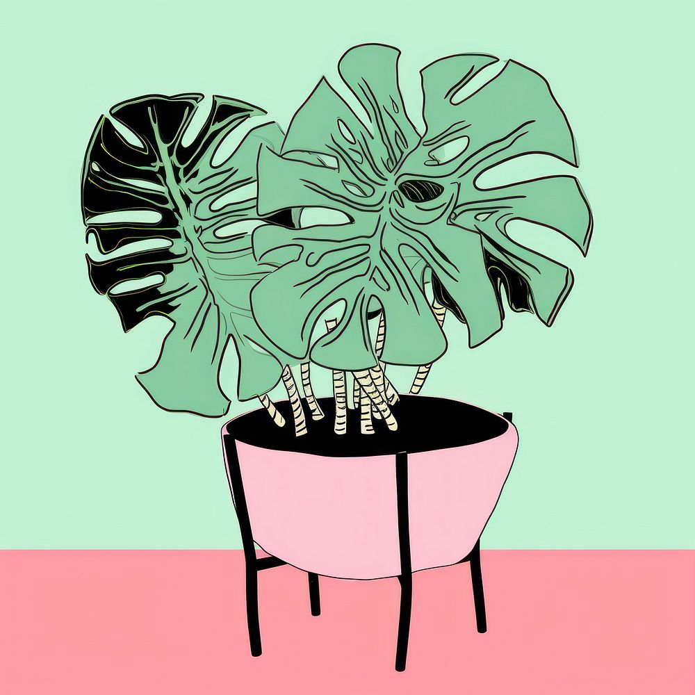 Monstera plant drawing cartoon sketch. | Premium Photo Illustration ...