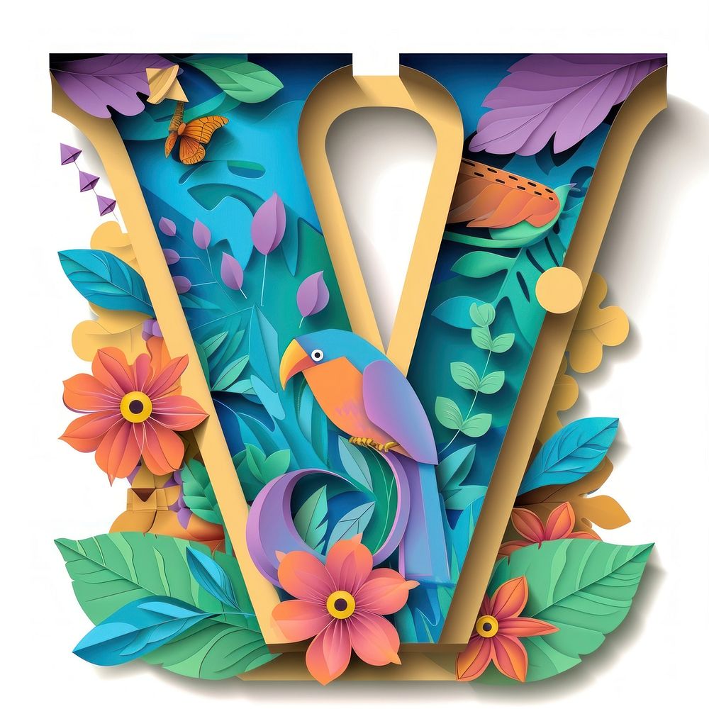 Letter V art flower plant. | Free Photo Illustration - rawpixel