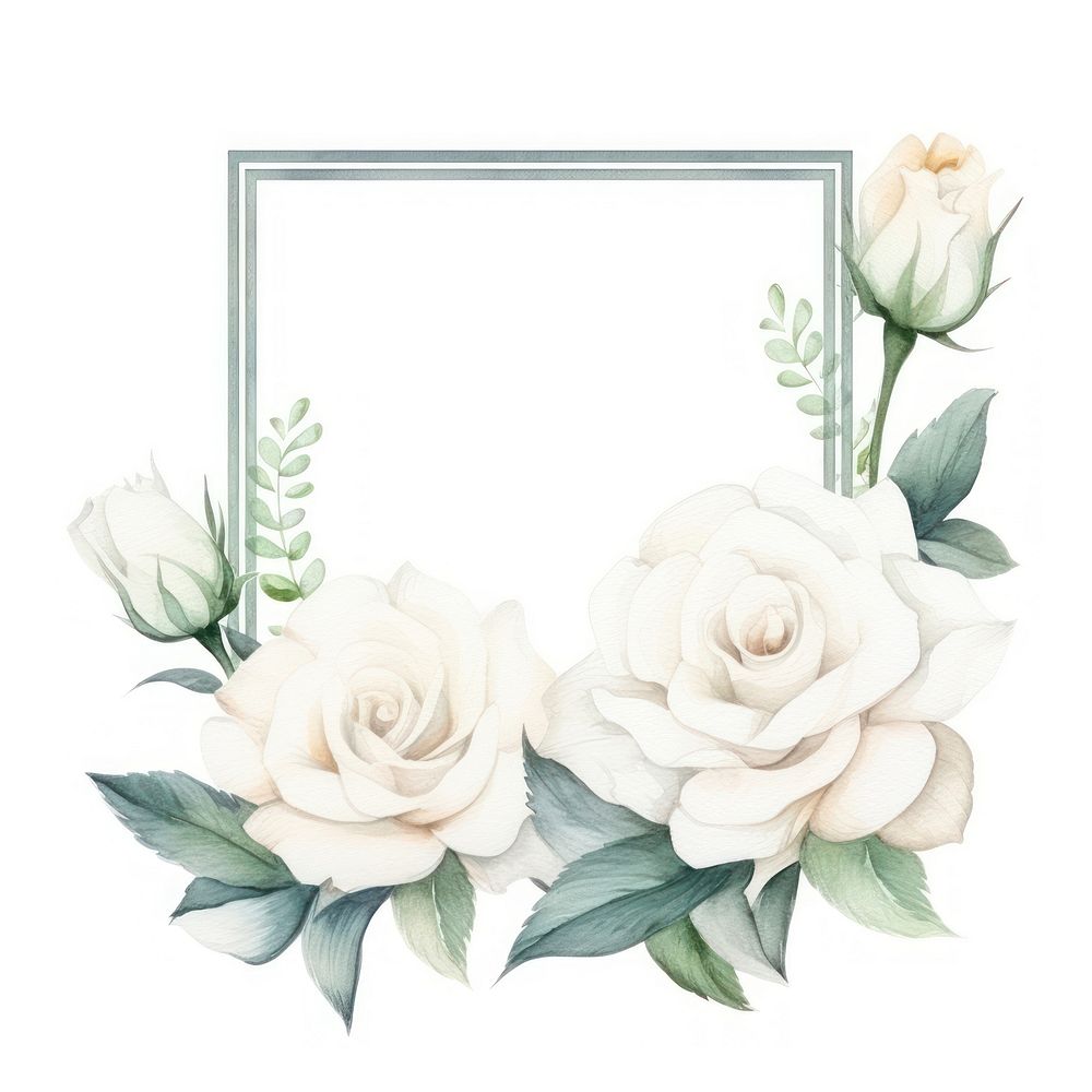 White rose frame watercolor pattern | Free Photo Illustration - rawpixel