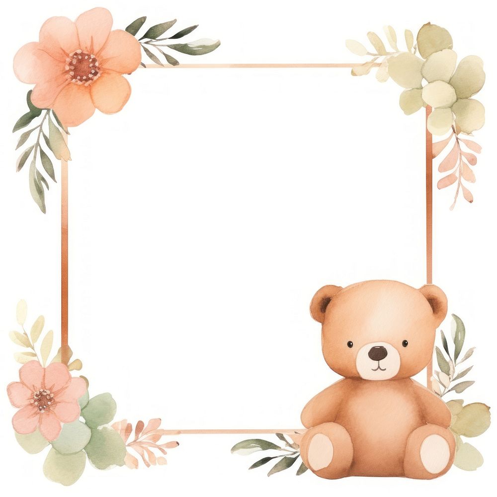 Bear and flower frame watercolor | Free Photo Illustration - rawpixel