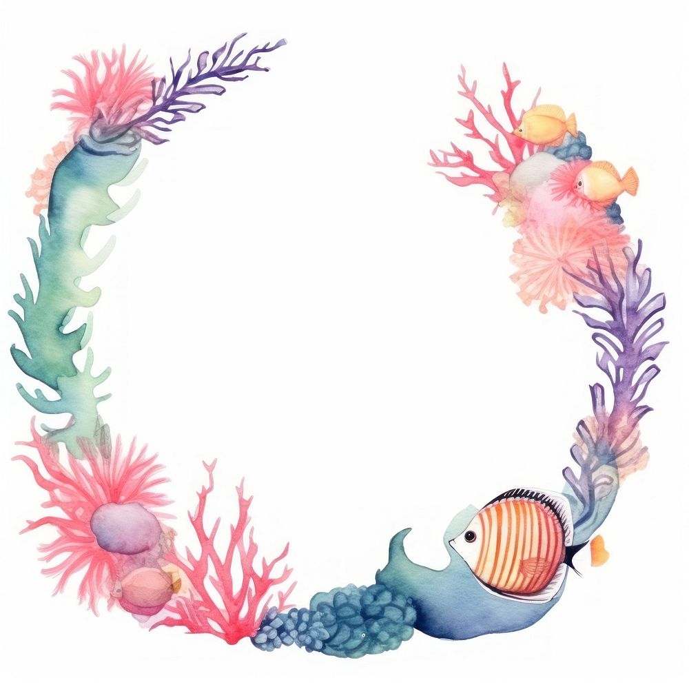 Fish and coral frame watercolor | Free Photo Illustration - rawpixel
