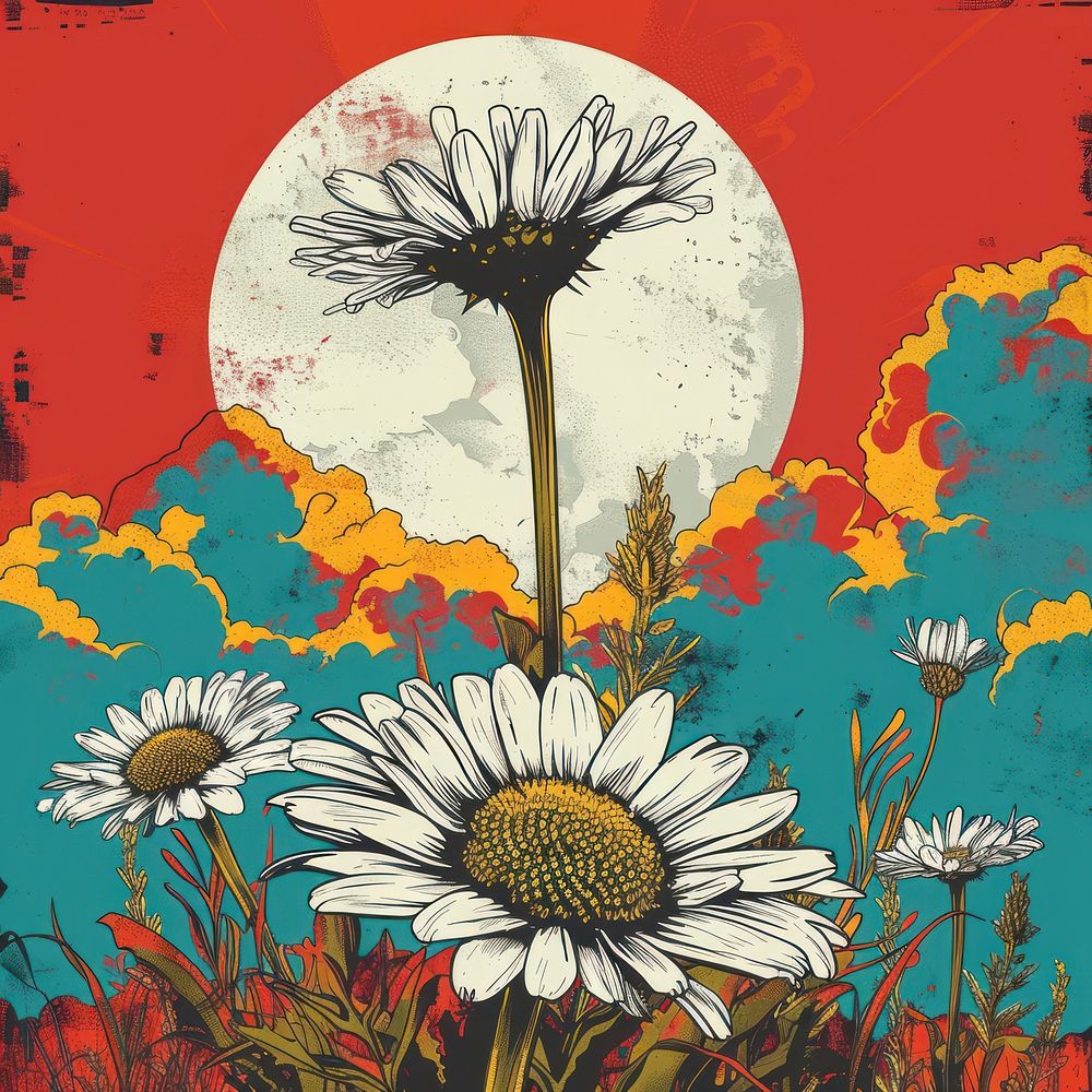 Vector illustrated daisies flower art | Free Photo Illustration - rawpixel