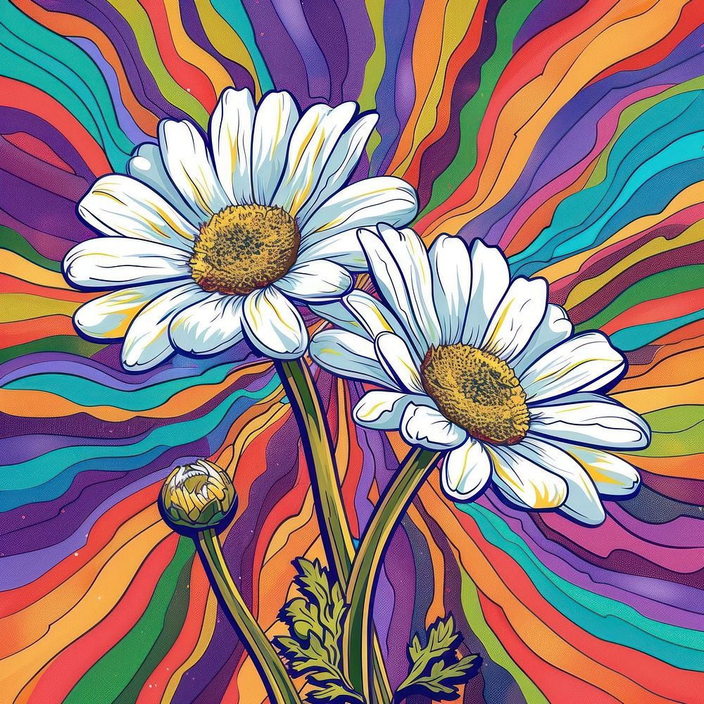Vector illustrated daisies flower art | Free Photo Illustration - rawpixel