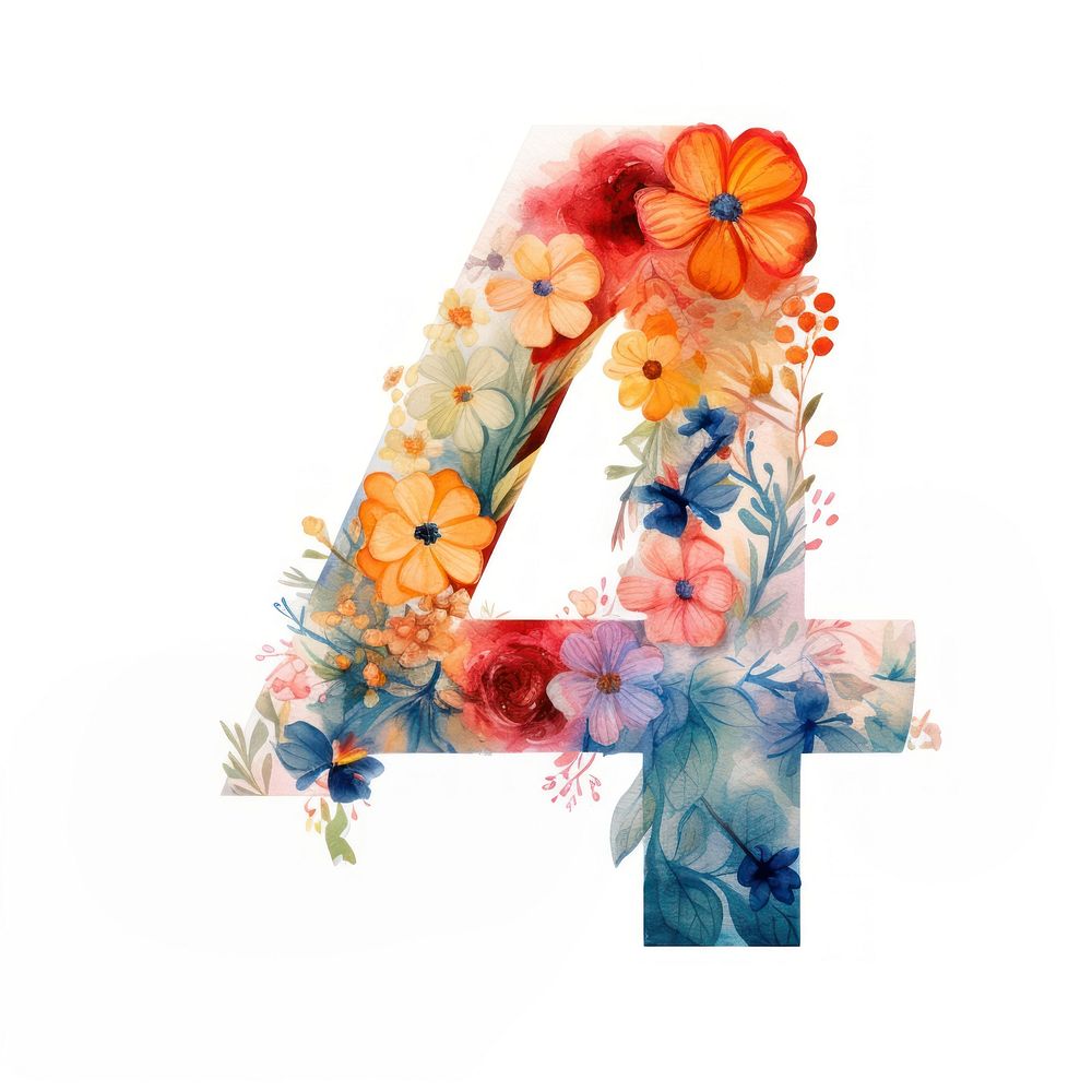 Floral letter number 4 flower | Free Photo Illustration - rawpixel