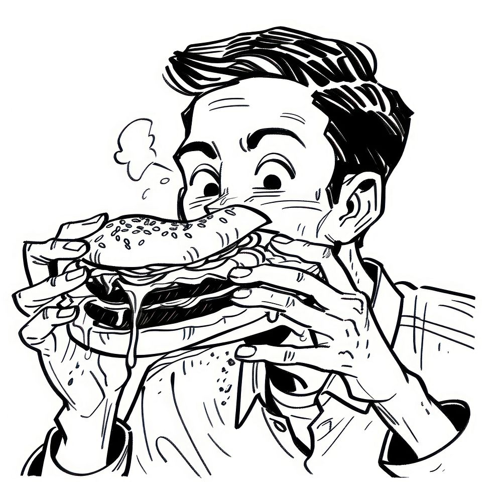 Outline sketching illustration man eating | Premium Photo Illustration ...