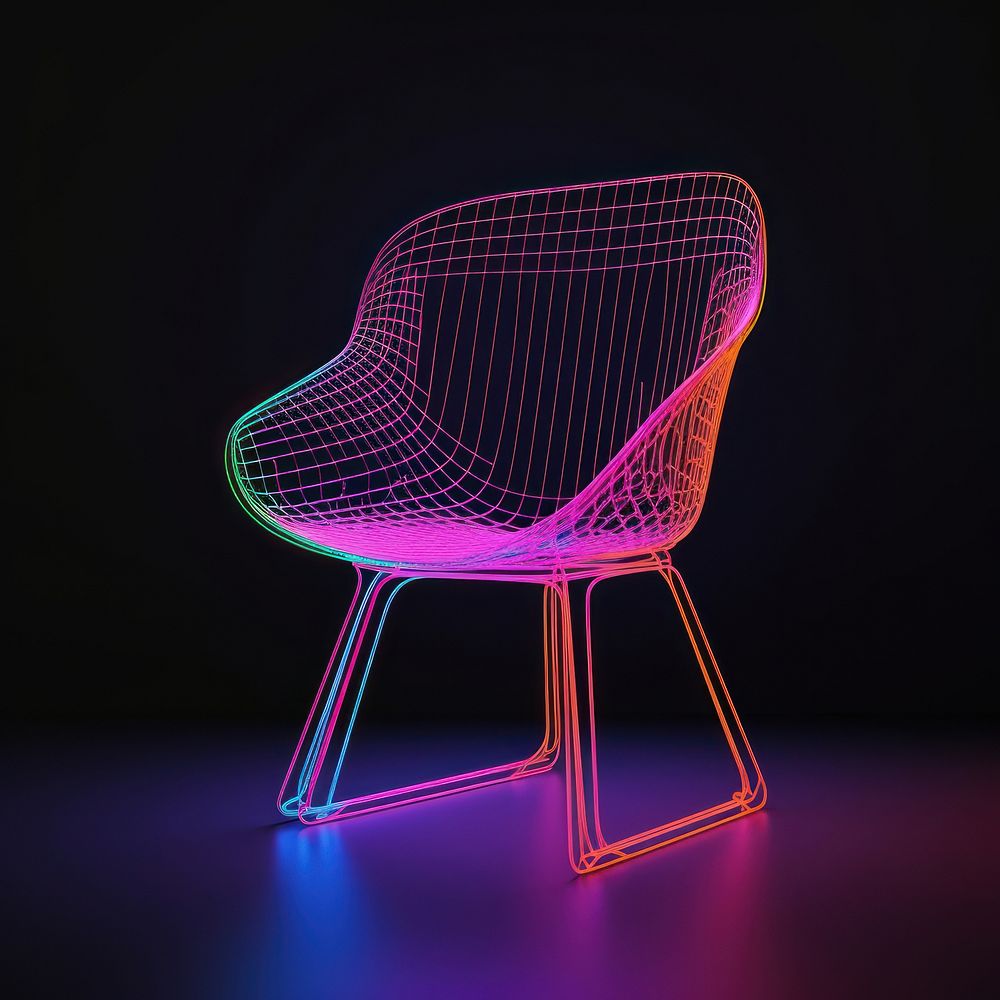 Neon chair wireframe furniture light | Free Photo Illustration - rawpixel