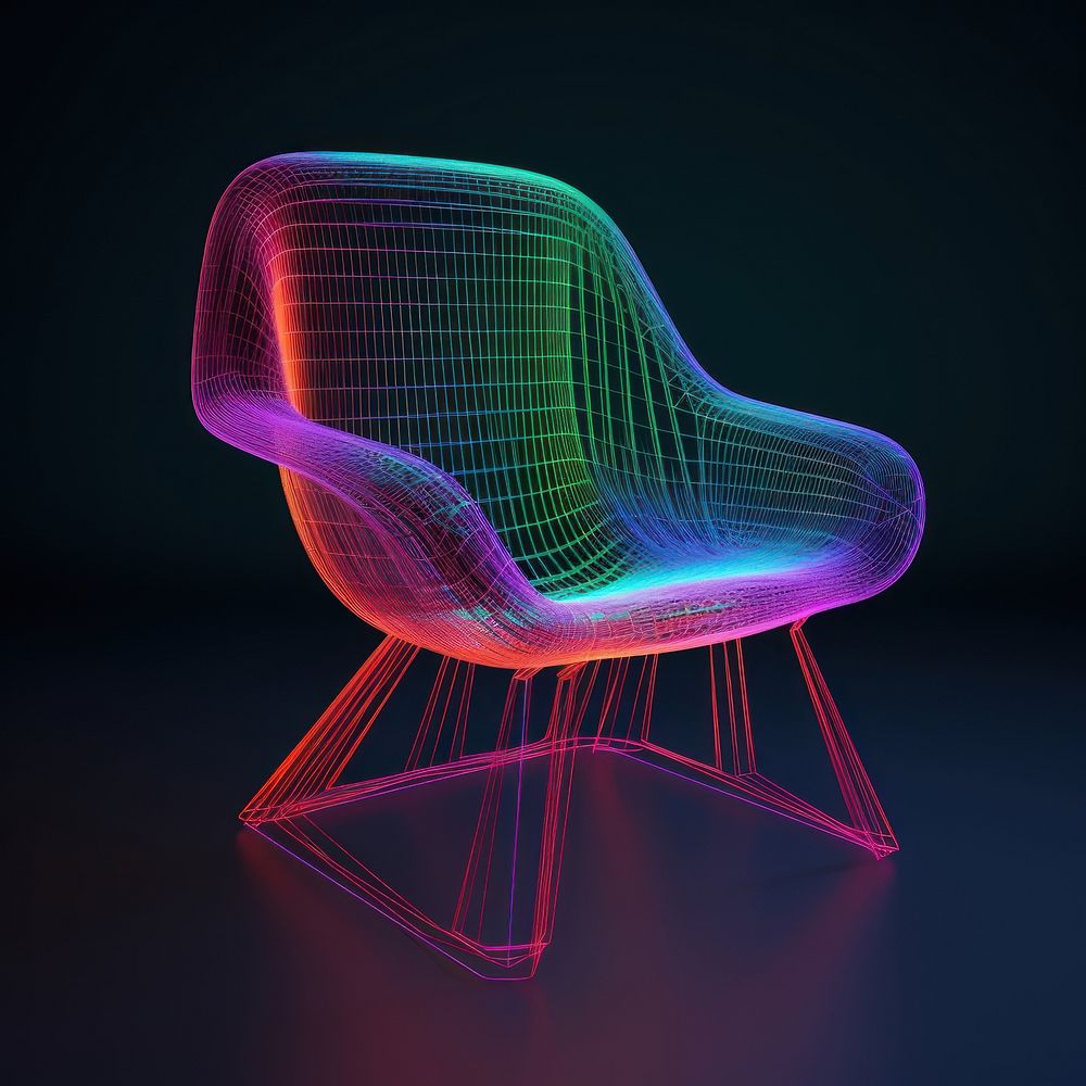 Neon chair wireframe light furniture | Premium Photo Illustration ...