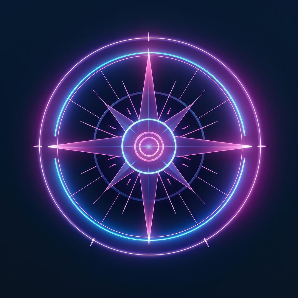Neon compass wireframe night light | Free Photo Illustration - rawpixel