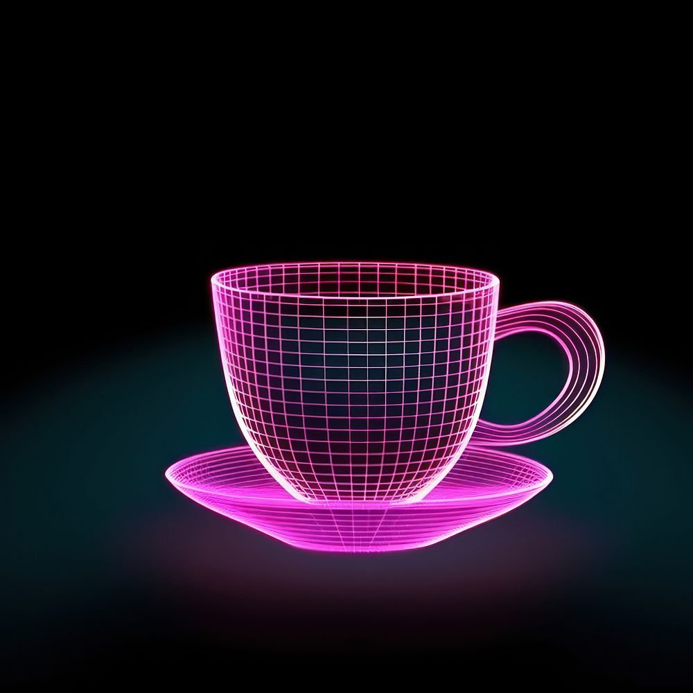 Neon coffee wireframe saucer light | Free Photo Illustration - rawpixel