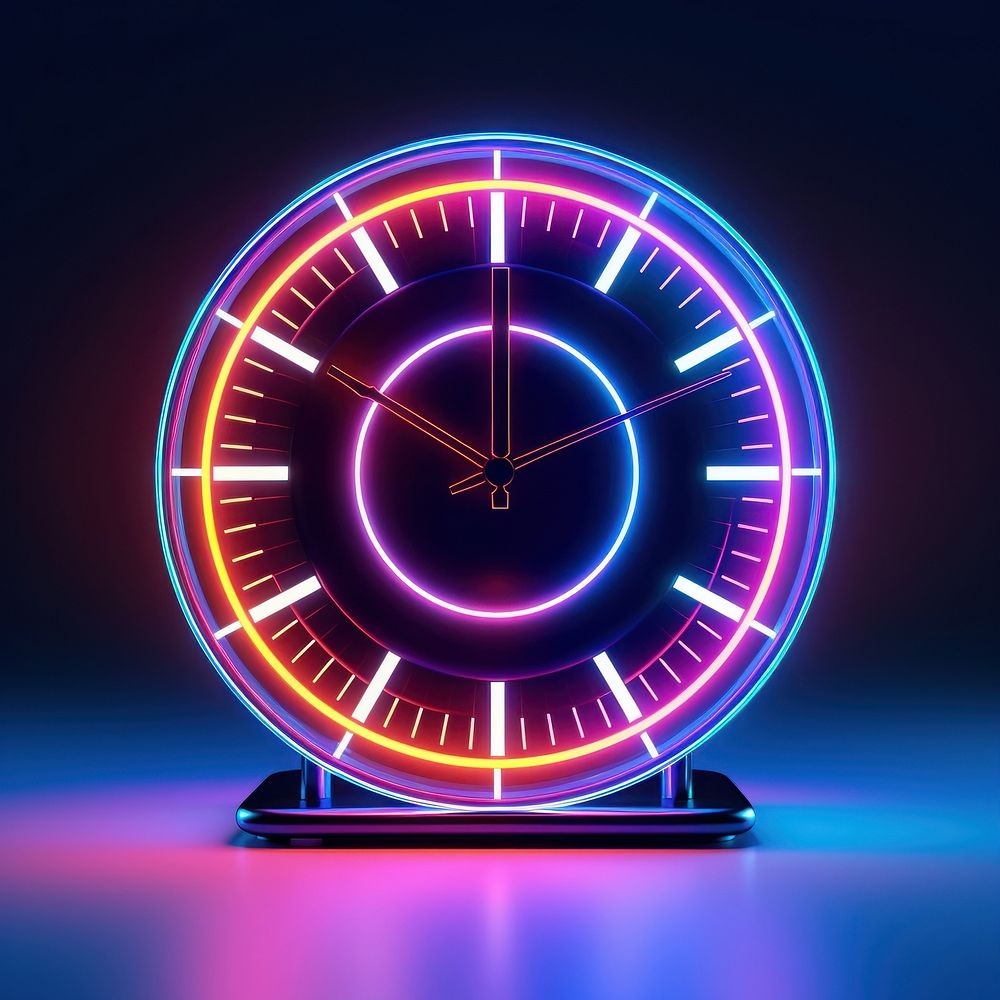 Neon clock wireframe light neon | Free Photo Illustration - rawpixel