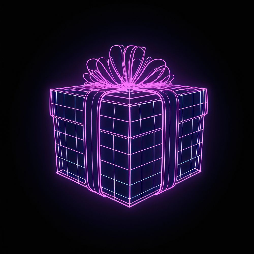 Neon gift box wireframe light | Free Photo Illustration - rawpixel