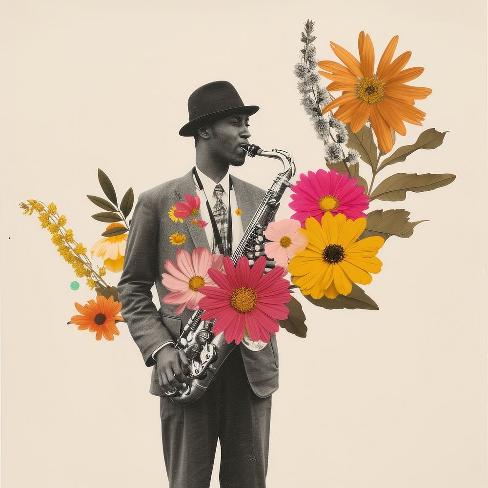 Paper collage saxophone flower plant | Premium Photo Illustration ...