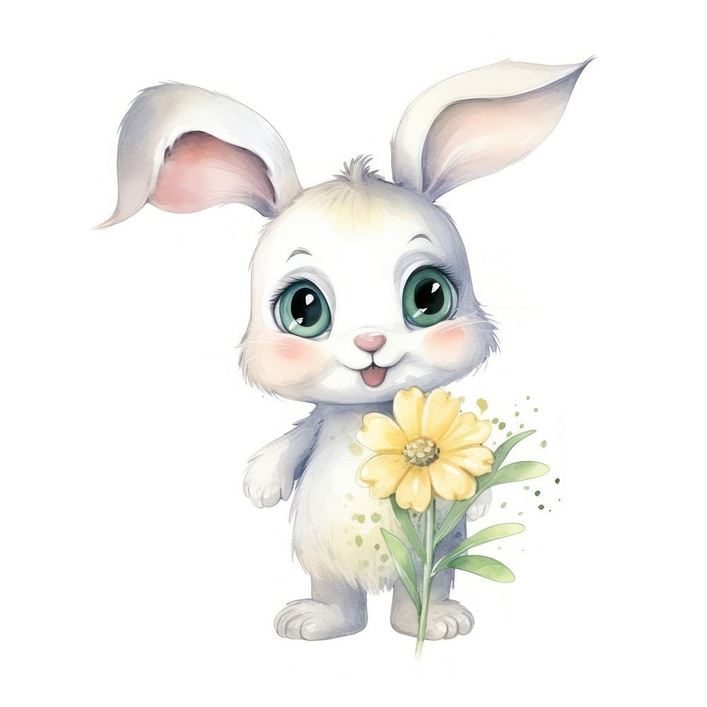 Watercolor baby rabbit hold flower | Premium Photo Illustration - rawpixel