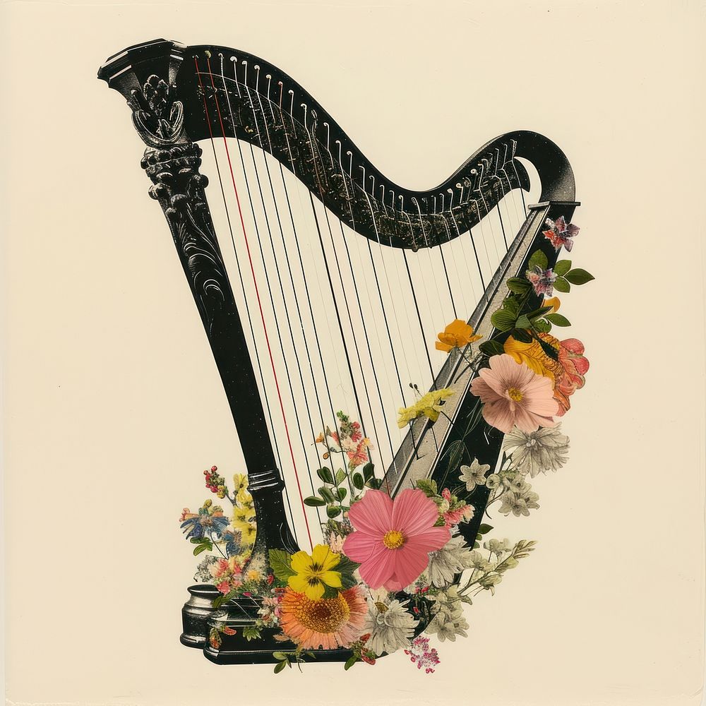 Paper collage harp flower art | Premium Photo Illustration - rawpixel