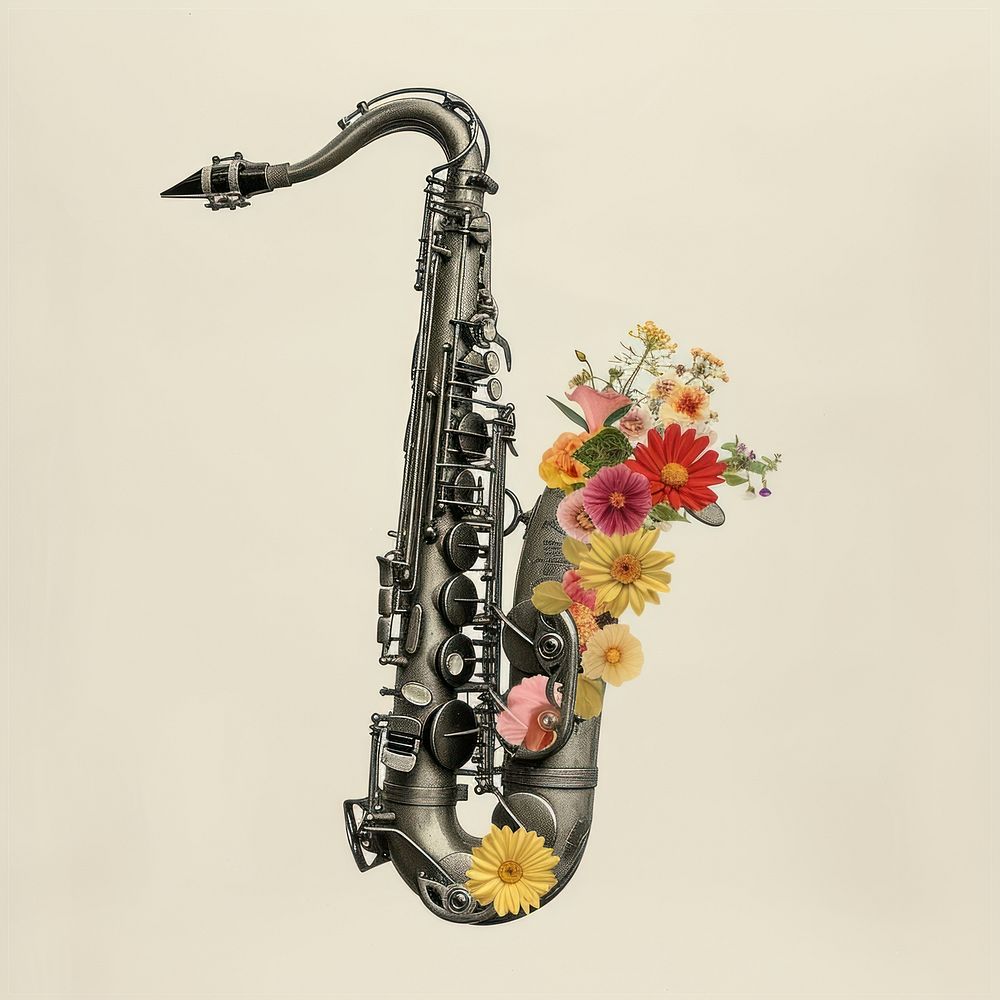 Paper collage saxophone flower saxophonist | Premium Photo Illustration ...
