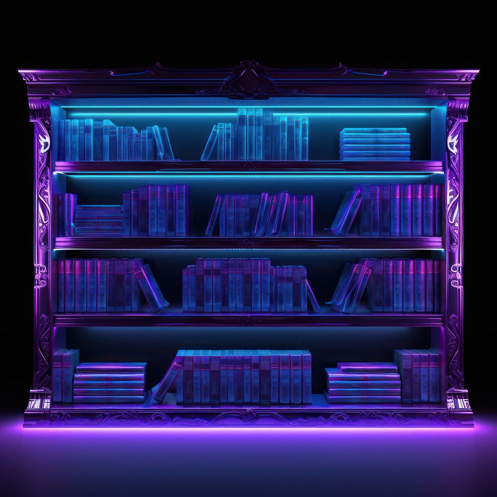 Neon book shelf bookshelf furniture | Premium Photo Illustration - rawpixel