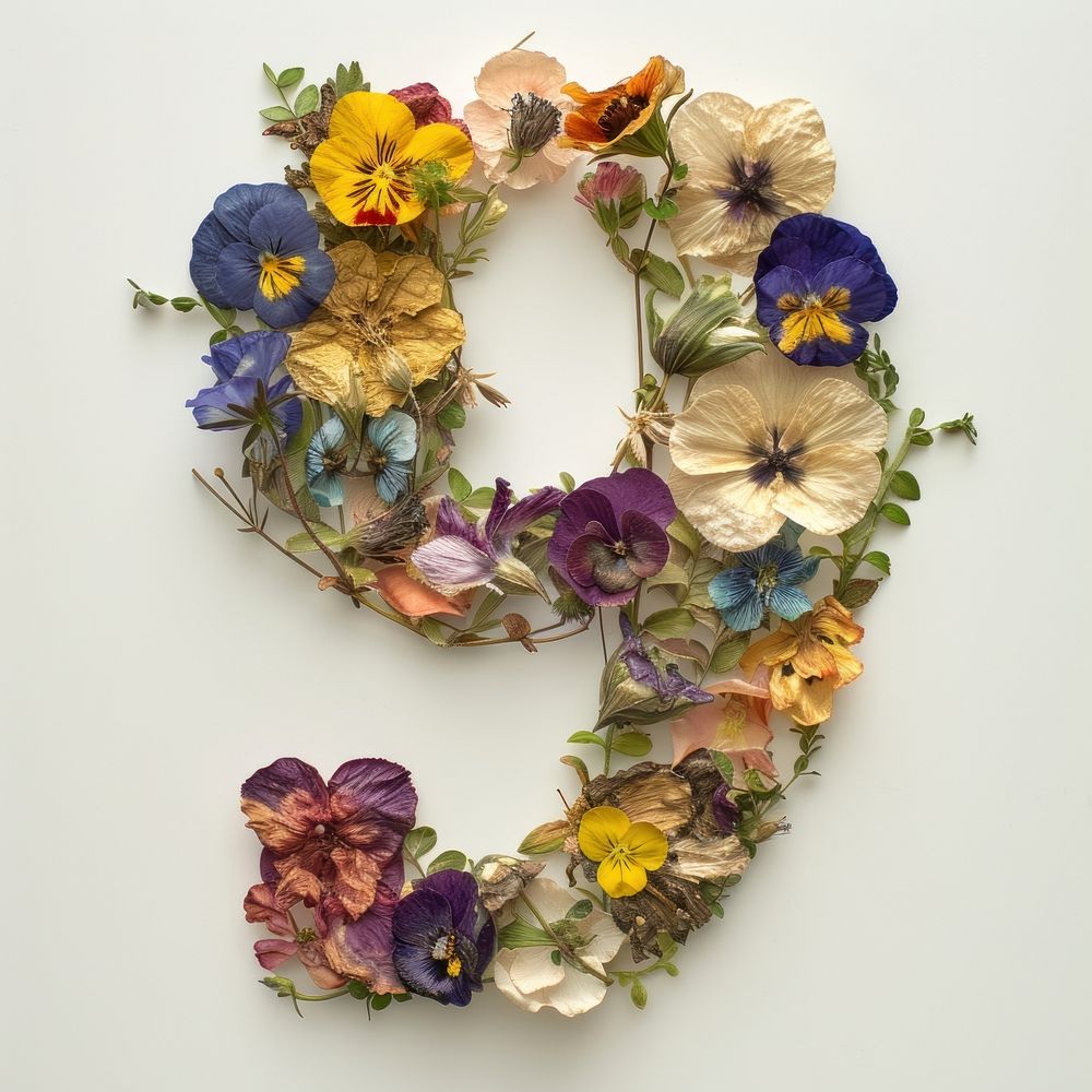 Alphabet Number 9 font flower | Premium Photo - rawpixel