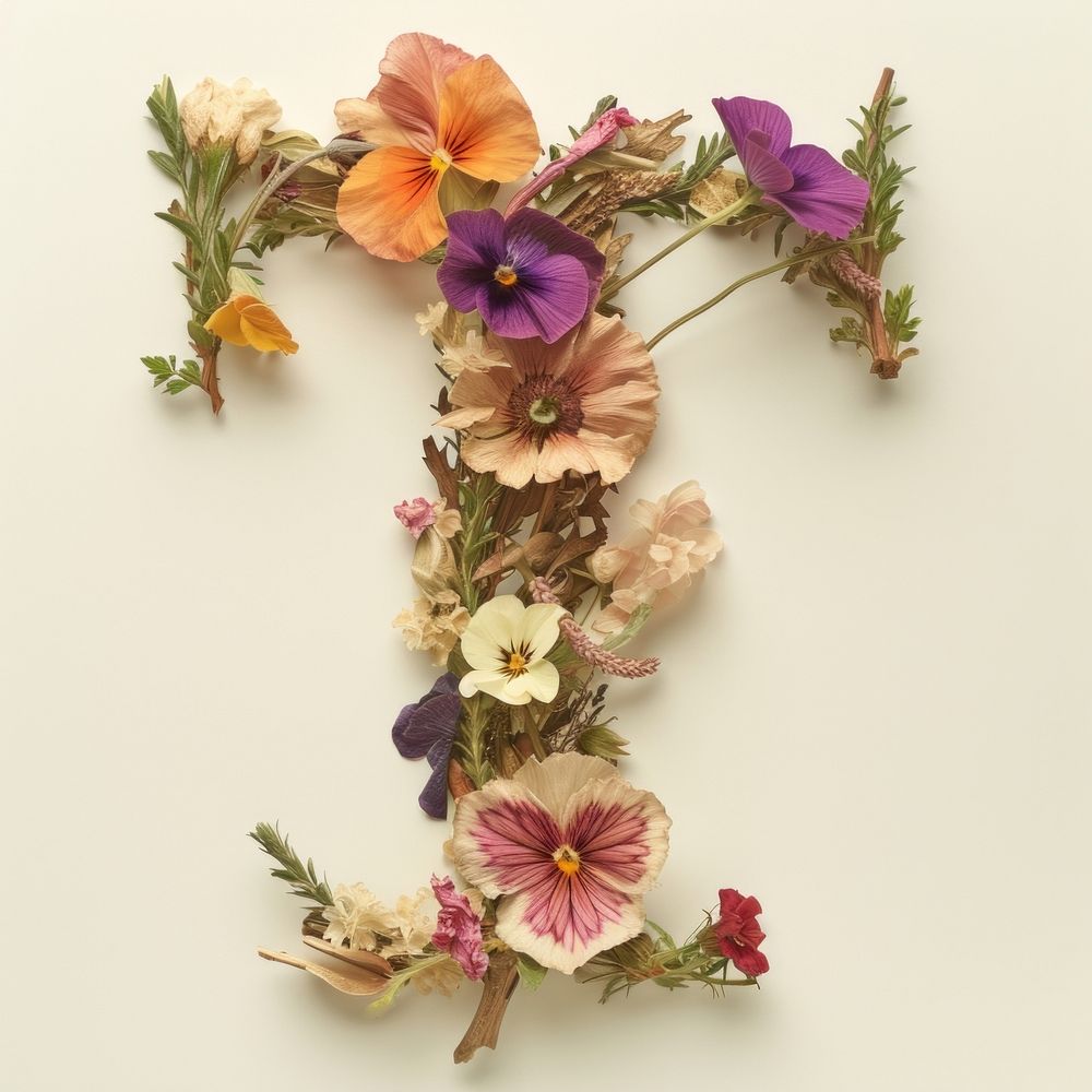 Alphabet T font flower art | Free Photo - rawpixel
