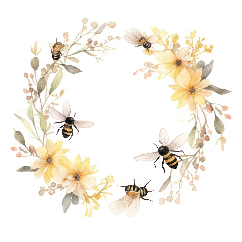 Bees border watercolor flower animal | Free Photo Illustration - rawpixel